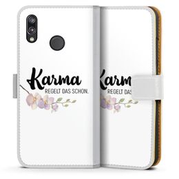 DeinDesign Handyhülle Karma regelt das schon, Huawei P20 Lite Hülle Handy Flip Case Wallet Cover Handytasche Leder