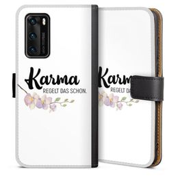 DeinDesign Handyhülle Karma regelt das schon, Huawei P40 Hülle Handy Flip Case Wallet Cover Handytasche Leder