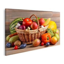islandburner Leinwandbild Bild auf Leinwand Frisches Bio Obst Und Gemüse Auf Holzuntergrund Wan