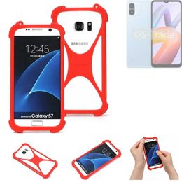 K-S-Trade Handyhülle für Xiaomi Redmi A2+, Handy-Hülle Schutz-Hülle Bumper Silikon Schutz Hülle Cover Case, rot|schwarz