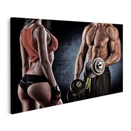 islandburner Leinwandbild Bild auf Leinwand Gym Muskulöser junger Mann Heben von Gewichten Schön