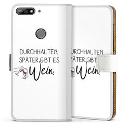 DeinDesign Handyhülle Durchhalten, später gibt es Wein, Huawei Y7 (2018) Hülle Handy Flip Case Wallet Cover Handytasche Leder