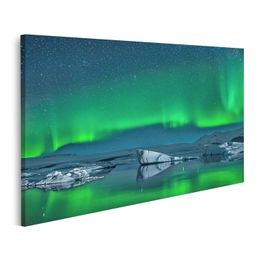 islandburner Leinwandbild Bild auf Leinwand Eisberge unter Nordlichtern über der Gletscherlagune