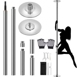 Yaheetech Pole Dance Stange, Tanzstange 45 mm, 225 bis 274,5 cm Höhenverstellbar, Strip Stange, silberfarben, Silbern
