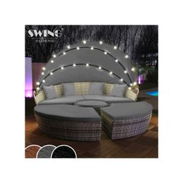 Swing&Harmonie LED - Sonneninsel Rattan Lounge Polyrattan Sitzgruppe Liege Insel inkl. Abdeckcover - versch. Ausführungen