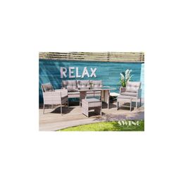 Swing&Harmonie Sydney Polyrattan Sitzgruppe Esstisch Lounge Sitzgarnitur Essgruppe Gartenm&ouml;bel Set - grau