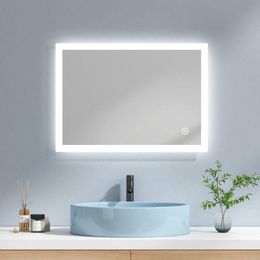 Badspiegel mit Beleuchtung led Wandspiegel Badezimmerspiegel, 70x50cm, Kaltweißes Licht, Touchschalter - Emke