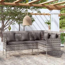 MAISONCHIC Sofa in L-Form Gartensofa Loungesofa Sitzgruppe mit Kissen Poly Rattan Grau DE25767