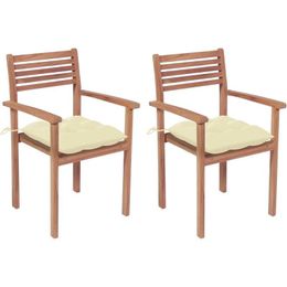 MAISONCHIC 2er Set Gartenstühle Gartensessel Stühle für Garten Terrasse Balkon mit Cremeweißen Kissen Massivholz Teak DE72914