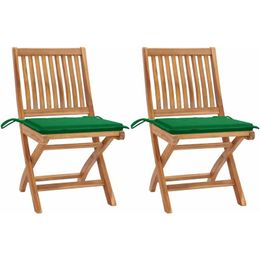MAISONCHIC 2er Set Gartenstühle Gartensessel Stühle für Garten Terrasse Balkon mit Grünen Kissen Teak Massivholz DE14153 - Grün