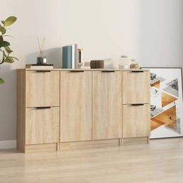 MAISONCHIC 3er Set Sideboards Kommoden für Wohnzimmer Küche Sonoma-Eiche Holzwerkstoff DE70971