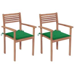 MAISONCHIC - 2er Set Gartenstühle Gartensessel Stühle für Garten Terrasse Balkon mit Grünen Kissen Massivholz Teak DE38975