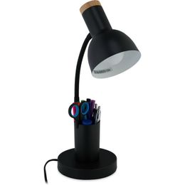 Schreibtischlampe, Stifthalter, Metalltischleuchte, hbt: 46,5x14,5x17 cm, E27, Bürolampe mit Kabel, schwarz - Relaxdays