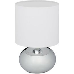 Nachttischlampe Touch dimmbar, moderne Touch Lampe mit 3 Stufen, E14, Tischlampe mit Kabel, 28 x 18 cm, silber - Relaxdays