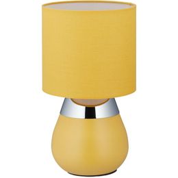 Nachttischlampe mit Touch, Tischlampe Wohn- & Schlafzimmer, Stoffschirm, E14, HxD: 32x18 cm, Touchlampe, gelb - Relaxdays