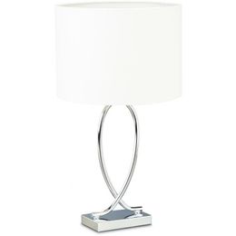 Tischlampe silber, Lampenschirm Gestell, Nachttischlampe Metall, Schirm rund, Eisen, hbt: 51x28x28 cm, weiß - Relaxdays