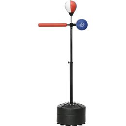 Sportnow - Boxständer, höhenverstellbar, Reflexstange, Pratze, Speedball, befüllbarer Standfuß, 80,5 x 48 x 163-205 cm - Schwarz+Rot+Blau