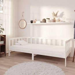 MAISONCHIC - Tagesbett mit Matratze Einzelbett Bett für Schlafzimmer 90x200 cm Weiß Kiefer Massivholz DE84090