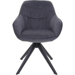 Esszimmerstuhl HHG 779, Küchenstuhl Polsterstuhl Stuhl mit Armlehne, drehbar, Metall Stoff/Textil grau - grey