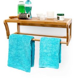 Relaxdays - Wandregal mit Handtuchstange aus Bambus hbt 20 x 60 x 26 cm Badregal zur Wandmontage als Handtuchhalter mit Ablage Wandhandtuchhalter aus