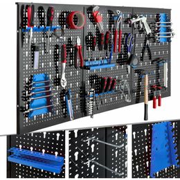 Werkzeugwand dreiteilig 17-teiliges Hakenset Blau 120 x 60 x 2 cm Werkzeug Lochwand aus Metall + Halterungen + Montagematerial - Arebos