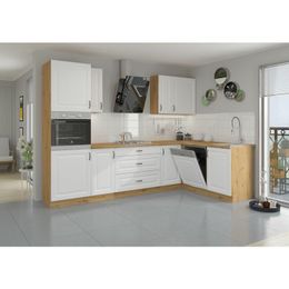 Küchen Preisbombe - Küche Stilo Weiß + Eiche Artisan Küchenzeile Küchenblock Einbauküche Winkelküche