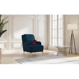 Sit & More sit&more Sessel Orient 4 V, inkl. 1 Zierkissen mit Strass-Stein, goldfabene Metallfüße, blau
