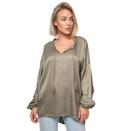 PM SELECTED Damen Schlupfbluse Romantische Business Satin Bluse mit R&uuml;schenkragen in Einheitsgr&ouml;&szlig;e PM06