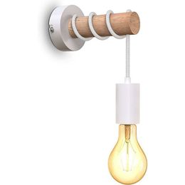 Qiedie - Wandleuchte, Retro-Industriedesign, Metallholz, E27-Fassung, für 10-W-Max-LED-Glühbirne, weiß