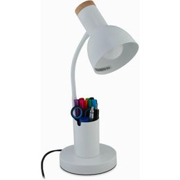 Schreibtischlampe, Stifthalter, Metalltischleuchte, hbt: 46,5 x 14,5 x 17 cm, E27, Bürolampe mit Kabel, weiß - Relaxdays