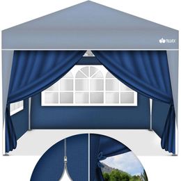 tillvex 4X Seitenwand blau für Pavillon 3x3m & 3x6m Faltpavillon Seitenteile wasserabweisend Seitenfenster & Reißverschluss Seitenwände für Gartenzelt