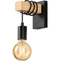 Qiedie - Industrielle Retro-Wandlampe aus Holz für den Innenbereich, E27, schwarzer Wandstrahler (ohne Glühbirne)