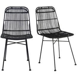 Miliboo Stühle Rattan Natur schwarz lackiert 2 Stk. malacca - Schwarz