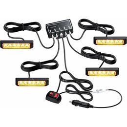 Qiedie - Stück 6 LEDs Auto-Blitzlichter, Warnblinkleuchte, Notfall-Blinklichter, 8 Modi, IP65 wasserdicht, mit Hauptsteuerkasten, 12 v, 24 v,