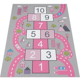 Paco Home - Teppich Kinderzimmer Kinderteppich Spielteppich Straßen Design Mit Hüpfkästchenspiel 100x200 cm