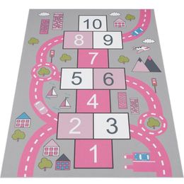 Paco Home - Teppich Kinderzimmer Kinderteppich Spielteppich Straßen Design Mit Hüpfkästchenspiel 80x150 cm