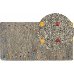 Beliani Teppich grau aus Wolle 80 x 150 cm Hochflor mit Muster weich handgetuftet Seymen - Grau