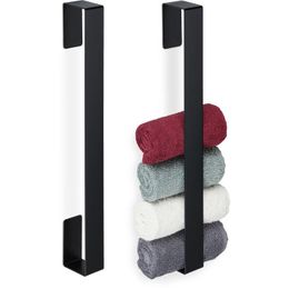 Relaxdays 2 x Handtuchhalter, 430er Edelstahl, Bad, Küche, selbstklebend, Handtuchstange ohne Bohren, hbt 45x4x6 cm, schwarz