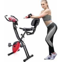 Merax - Heimtrainer 3-in-1 X-bike Fitnessgeräte mit Expanderbändern & Handpulssensoren, mit 10 Widerstandsstufen, rot