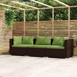 MAISONCHIC 3-Sitzer-Sofa Loungesofa Couch Modern mit Kissen Braun Poly Rattan DE82949