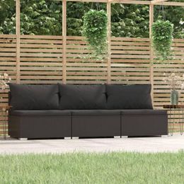 MAISONCHIC 3-Sitzer-Sofa Loungesofa Couch Modern mit Kissen Schwarz Poly Rattan DE74789