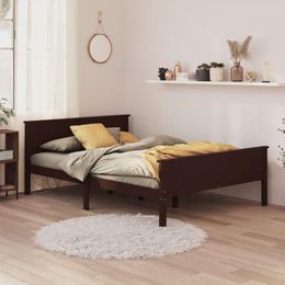 MAISONCHIC Massivholzbett Doppelbett Bett für Schlafzimmer Dunkelbraun Kiefer 140x200 cm DE44691