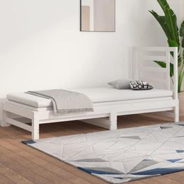MAISONCHIC Tagesbett Ausziehbar Doppelbett Bett für Schlafzimmer Weiß 2x(90x200) cm Massivholz Kiefer DE38642