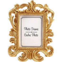 Qiedie - Retro-Blumen-Fotorahmen, dekorativer Hochzeits-Desktop-Fotorahmen, klassischer kleiner goldener Bilderrahmen