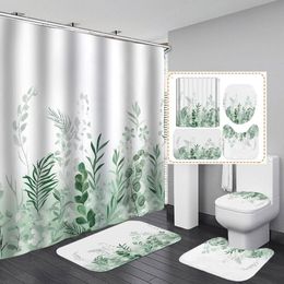 Set mit 4 grünen Marmor-Duschvorhängen mit Badematte, Duschset, WC-Vorleger, Bezug, Badezimmermatte, Duschvorhang-Sets mit 12 Haken, 182,9 x 182,9 cm
