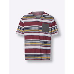 WITT Herren Schlafanzug-Shirt, dunkelrot-wei&szlig;-gestreift, Gr&ouml;&szlig;e 60/62