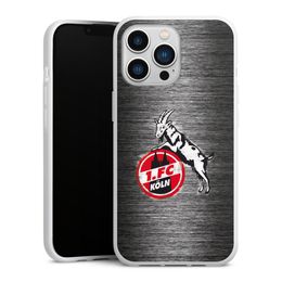 DeinDesign iPhone 13 Pro Handy Silikon H&uuml;lle Case wei&szlig; Handyh&uuml;lle Official Licensed Product Metallic Look 1. Fc K&ouml;ln Silikon Case