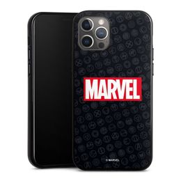 DeinDesign iPhone 12 Pro Handy Silikon H&uuml;lle Case schwarz Handyh&uuml;lle Logo Marvel Comic