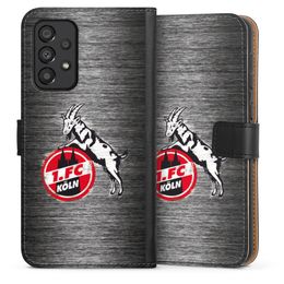 DeinDesign Galaxy A33 5G Handy Klapph&uuml;lle Handyh&uuml;lle aus Kunst Leder schwarz Flip Case Metallic Look Official Licensed Product 1. Fc K&ouml;ln Sideflip mit langer 