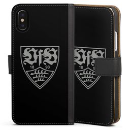 DeinDesign iPhone X Handy Klapph&uuml;lle Handyh&uuml;lle aus Kunst Leder schwarz Flip Case Official Licensed Product Vfb Stuttgart Logo Sideflip mit langer Lasche